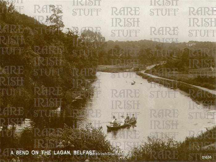'A Bend on the River Lagan', Rowing, Belfast, Co. Antrim, Ireland, Old ...