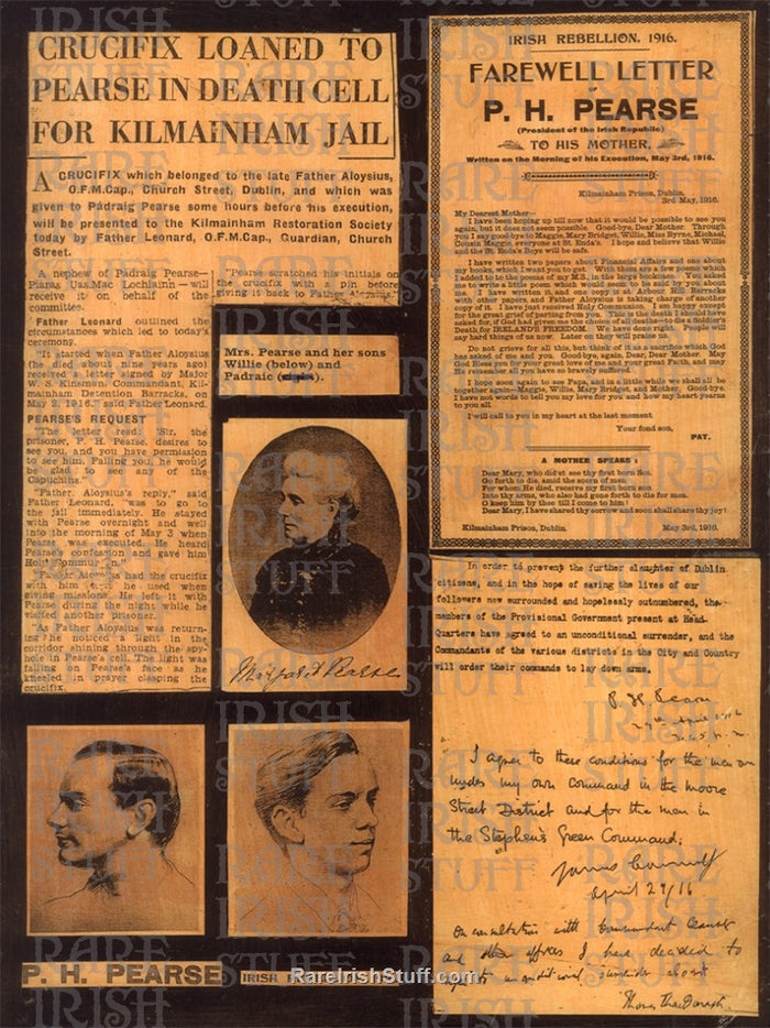 Padraig Pearse Farewell Letter to his Mother 1916, articles etc.